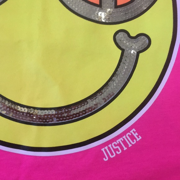 Justice | Shirts & Tops | Nwt Justice Pink Sequined Smiley Face Tshirt ...